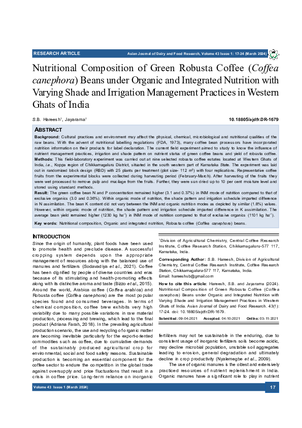 (PDF) Nutritional Composition of Green Robusta Coffee (Coffea canephora ...