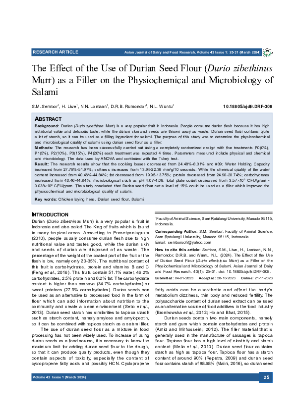 (PDF) The Effect of the Use of Durian Seed Flour (Durio zibethinus Murr ...