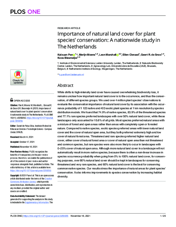 (PDF) Importance of natural land cover for plant species’ conservation ...