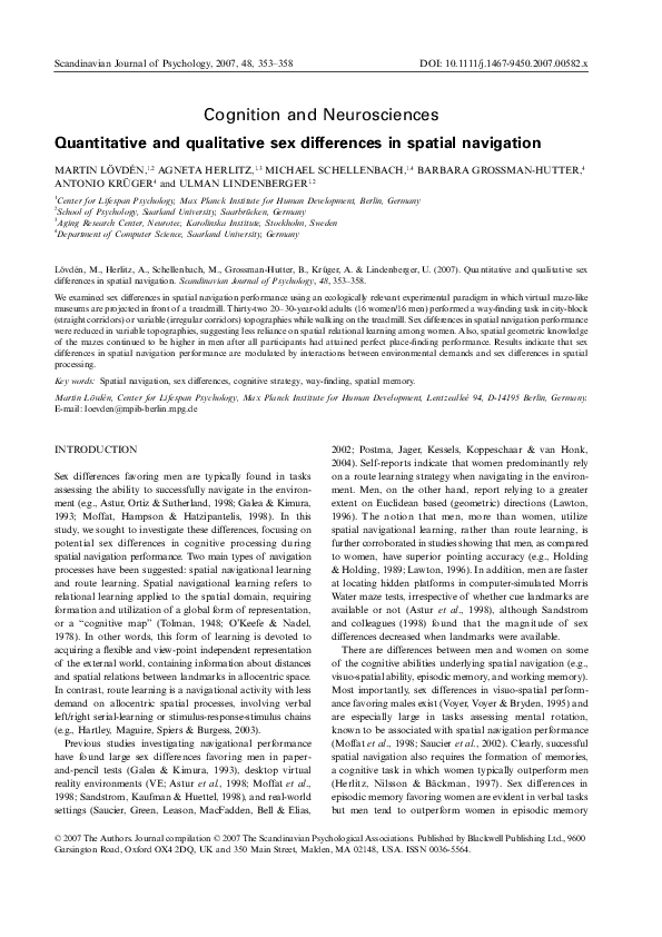 Pdf Quantitative And Qualitative Sex Differences In Spatial Navigation 5772