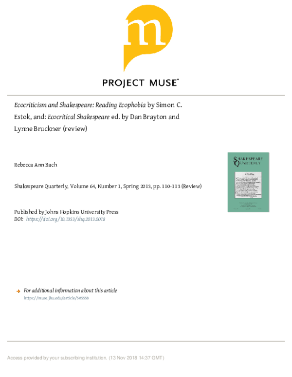 (PDF) Ecocriticism and Shakespeare: Reading Ecophobia