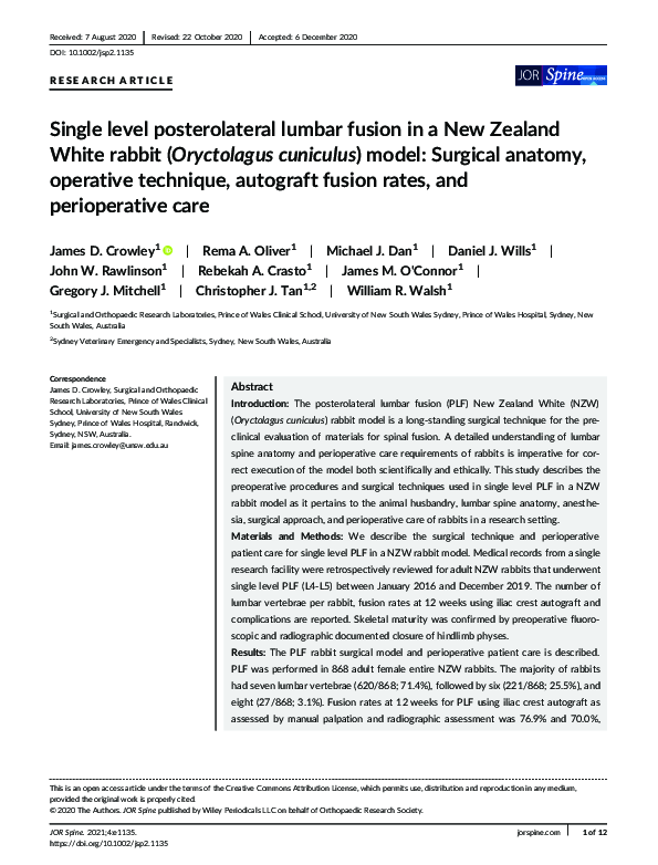 (PDF) Single level posterolateral lumbar fusion in a New Zealand White ...
