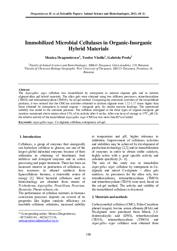 (PDF) Immobilized Microbial Cellulases in Organic-Inorganic Hybrid Materials