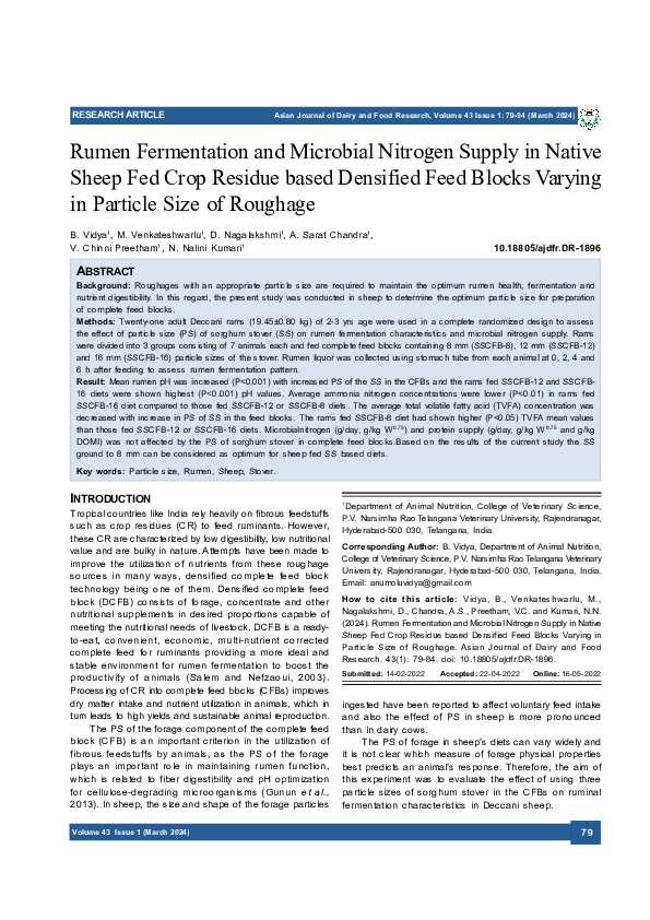 (PDF) Rumen Fermentation and Microbial Nitrogen Supply in Native Sheep ...