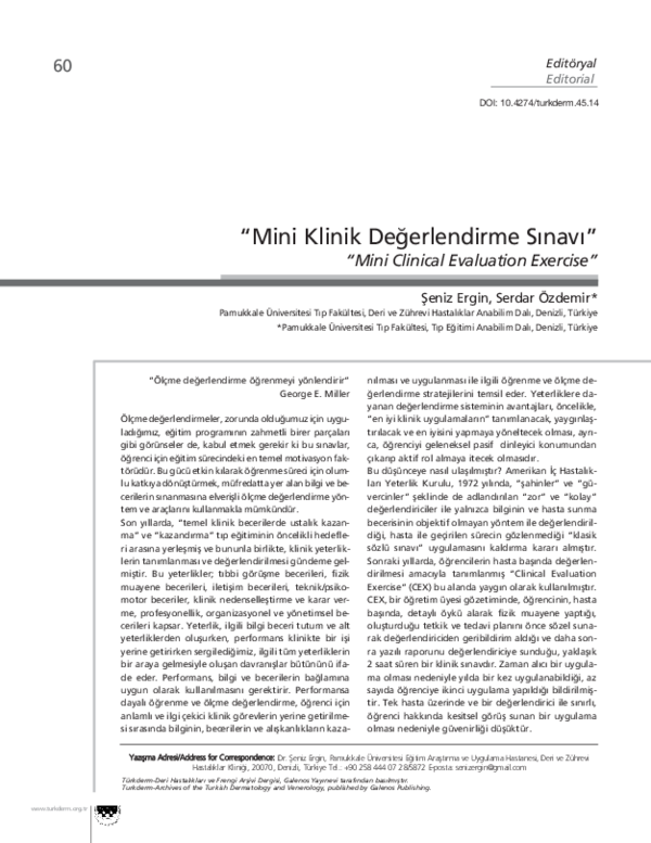 (PDF) Mini Klinik Değerlendirme Sınavı