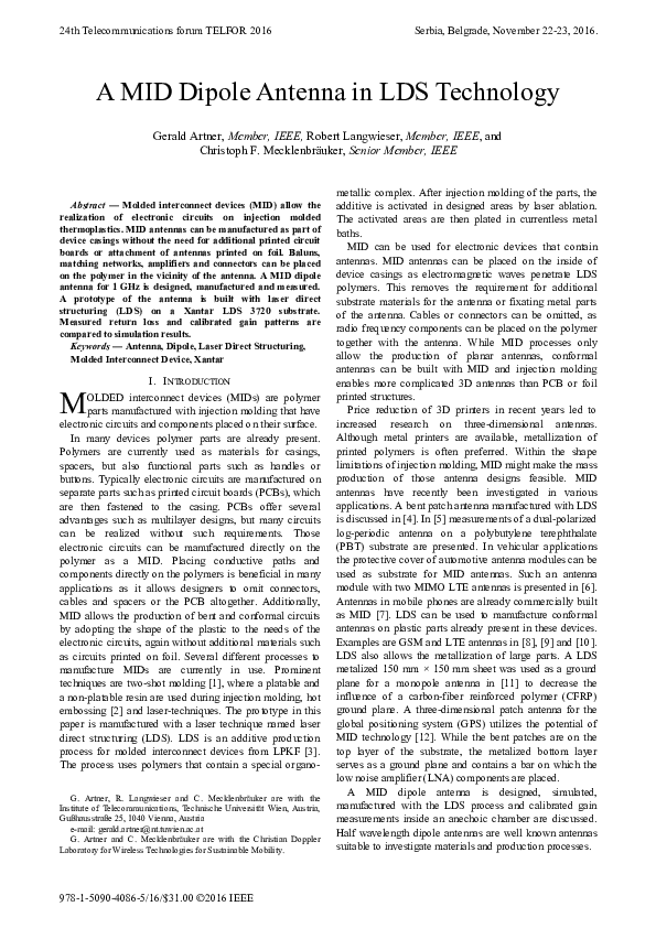 (PDF) A MID dipole antenna in LDS technology