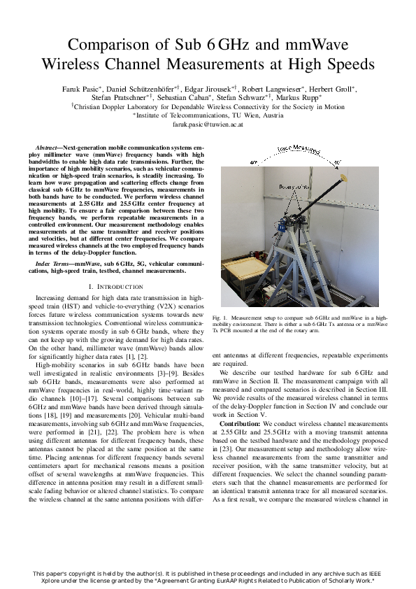 (PDF) Comparison of Sub 6 GHz and mmWave Wireless Channel Measurements ...