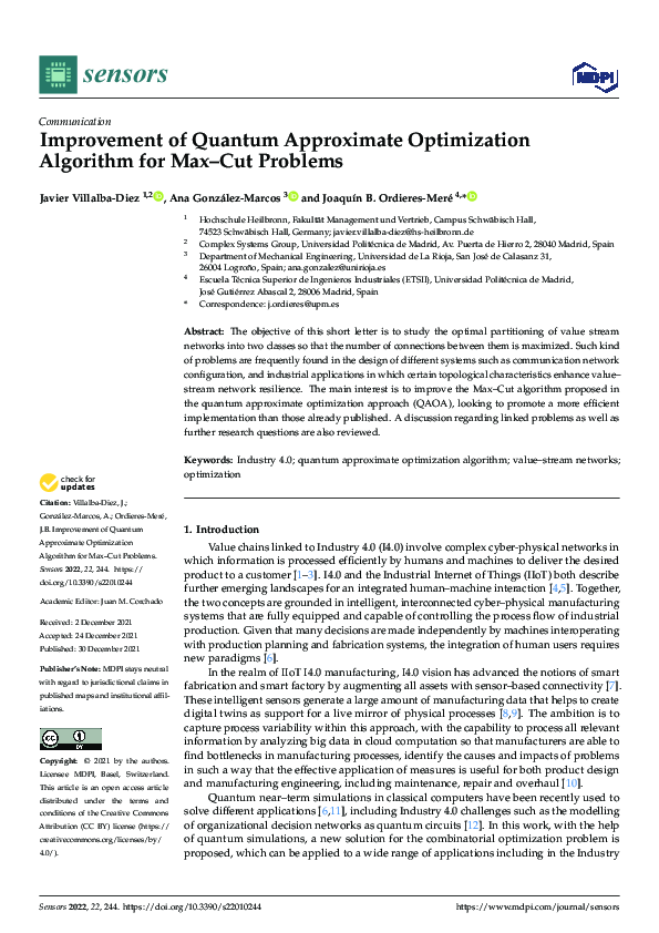 (PDF) Improvement of Quantum Approximate Optimization Algorithm for Max–Cut Problems