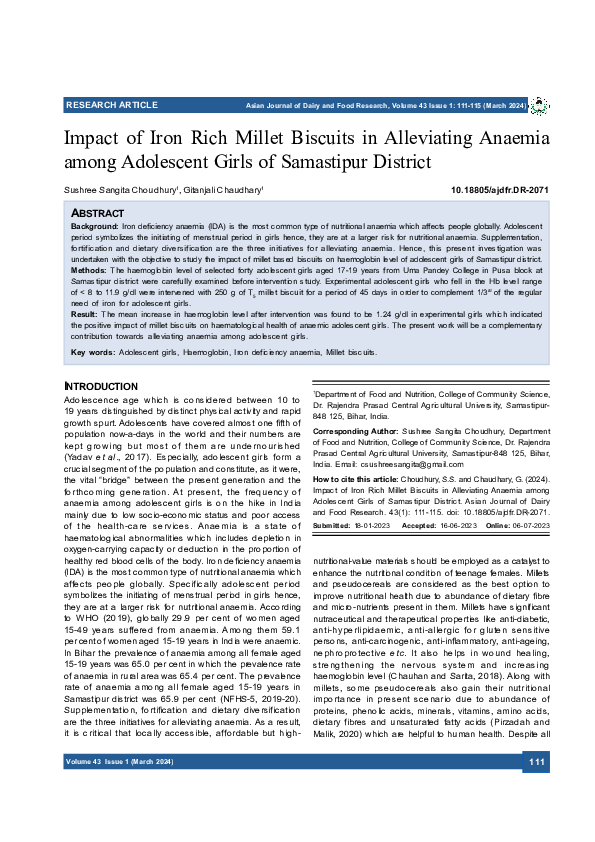 (PDF) Impact of Iron Rich Millet Biscuits in Alleviating Anaemia among ...