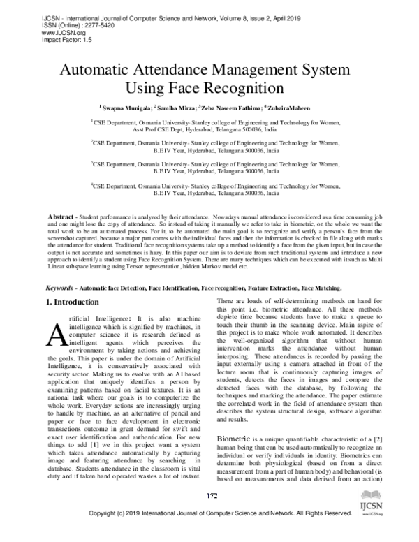 (PDF) Automatic Attendance Management System Using Face Recognition