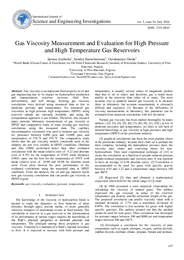 (PDF) Gas Viscosity Measurement and Evaluation for High Pressure and ...