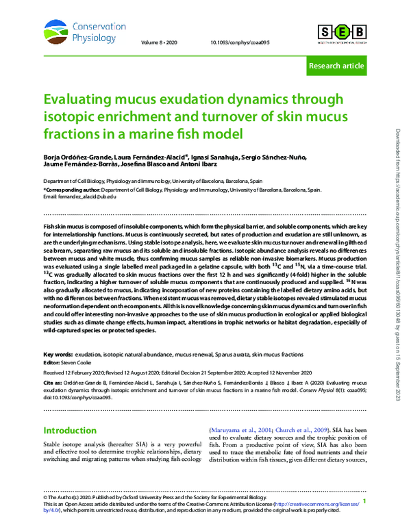 (PDF) Evaluating mucus exudation dynamics through isotopic enrichment ...