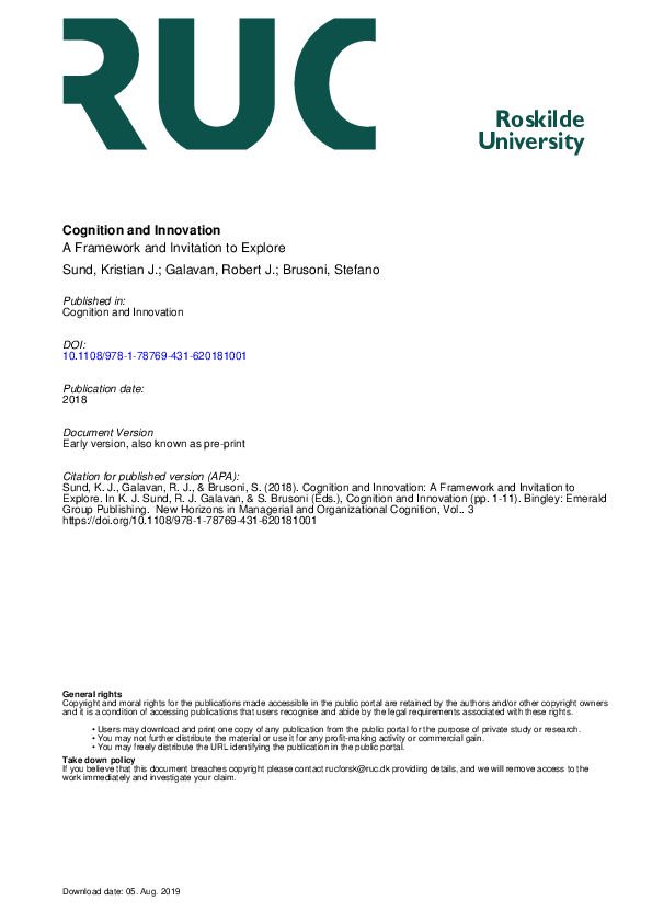 (PDF) Chapter 1 Cognition and Innovation: A Framework and Invitation to ...