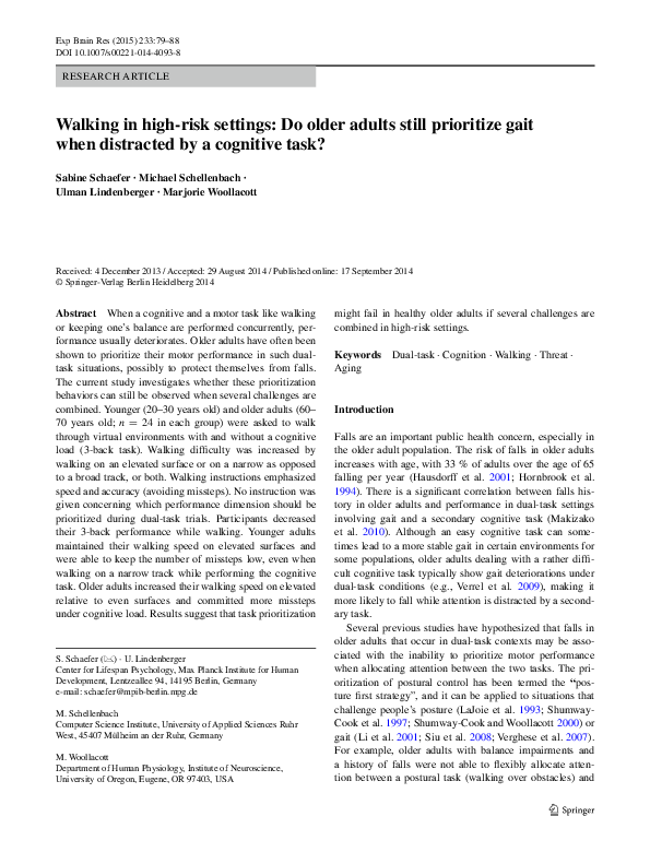 (PDF) Walking in high-risk settings: Do older adults still prioritize ...