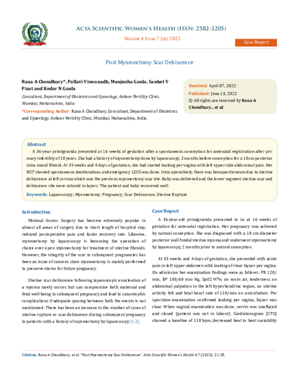 (PDF) Post Myomectomy Scar Dehiscence