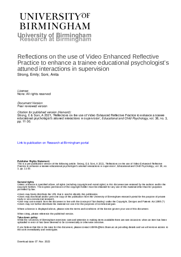 (PDF) Reflections on the use of Video Enhanced Reflective Practice to ...
