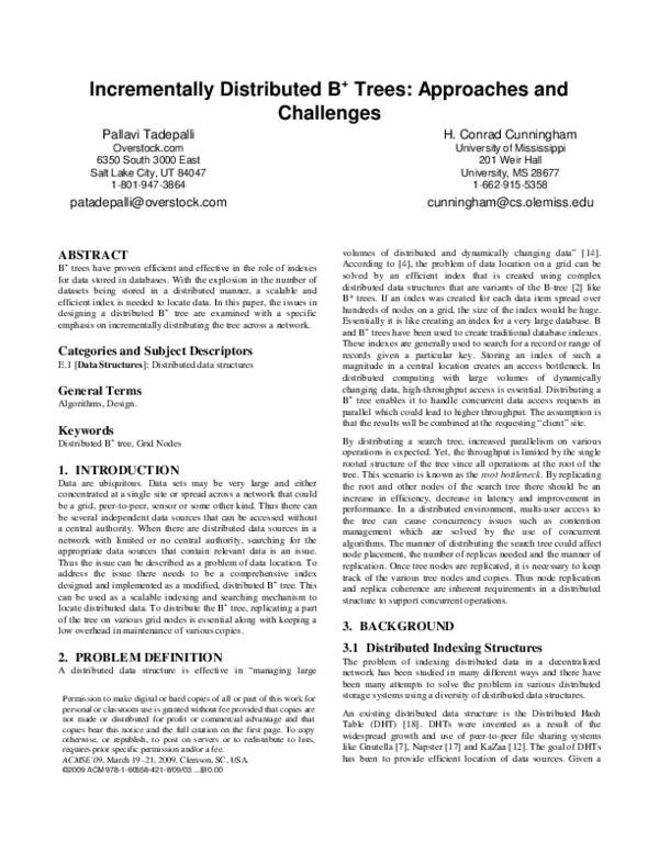 (PDF) Incrementally distributed B+ trees