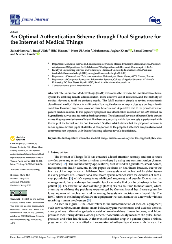 (PDF) An Optimal Authentication Scheme through Dual Signature for the Internet of Medical Things