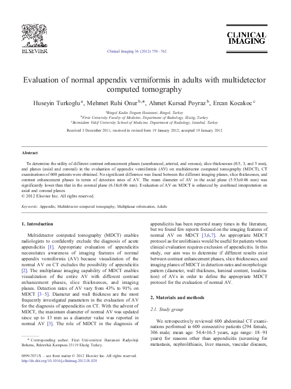 (PDF) Evaluation of normal appendix vermiformis in adults with ...