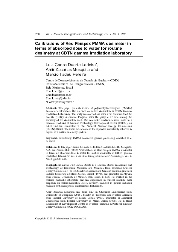(PDF) Calibrations of Red Perspex PMMA dosimeter in terms of absorbed ...