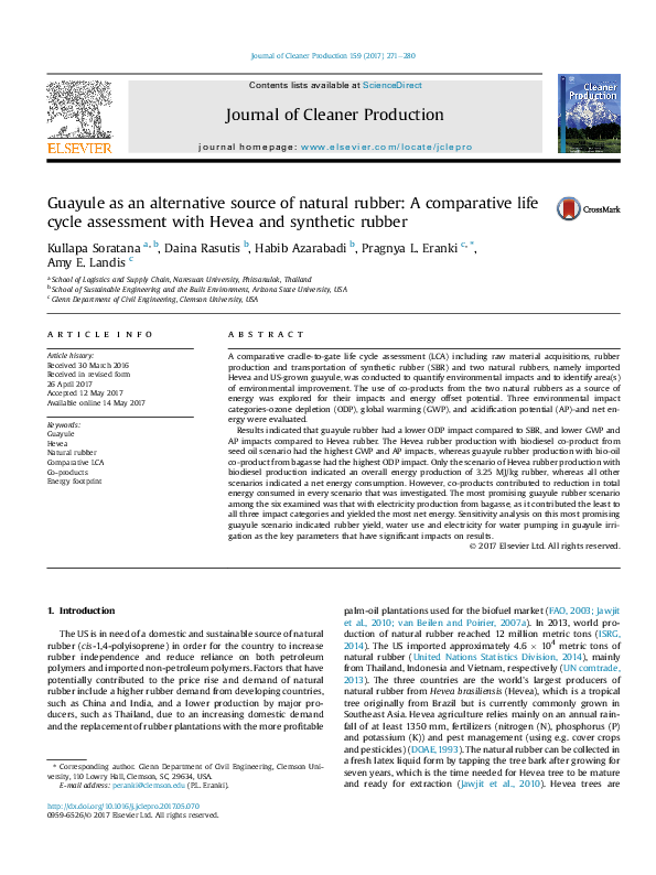 (PDF) Guayule as an alternative source of natural rubber: A comparative ...