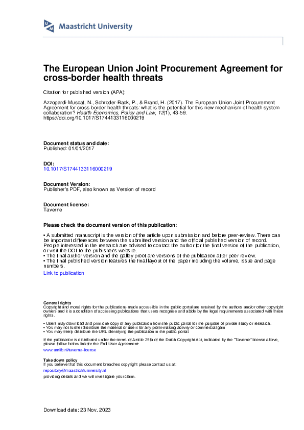 (PDF) The European Union Joint Procurement Agreement for cross-border ...