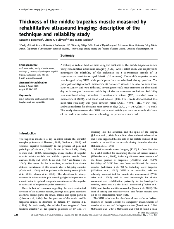 (PDF) Thickness of the middle trapezius muscle measured by ...