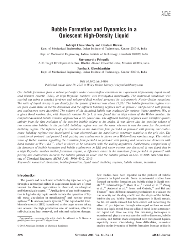 (PDF) Bubble formation and dynamics in a quiescent high-density liquid