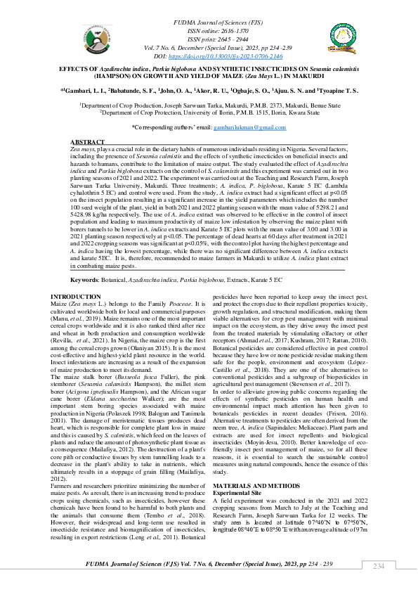 (PDF) EFFECTS OF Azadirachta indica, Parkia biglobosa AND SYNTHETIC ...
