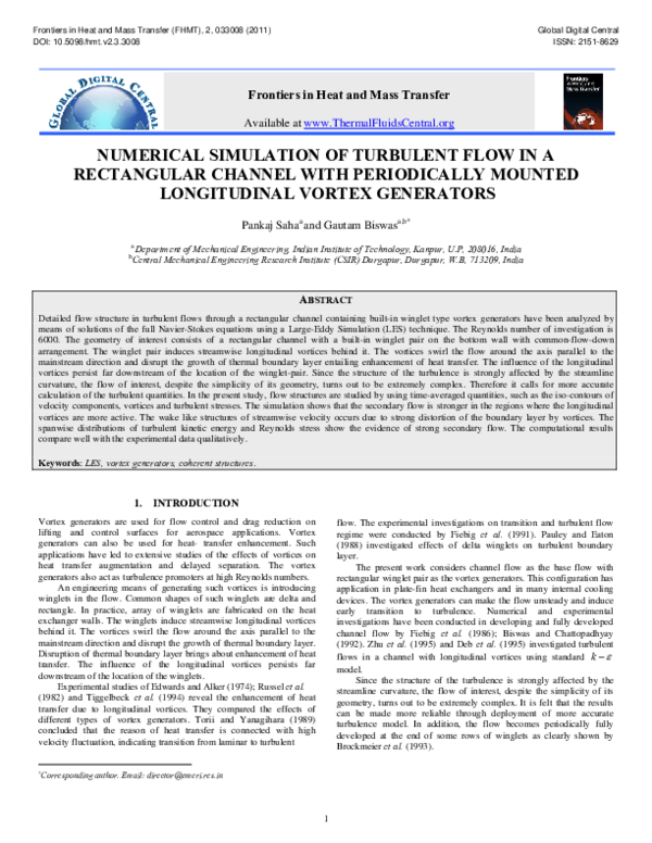 (PDF) Numerical Simulation of Turbulent Flow in a Rectangular Channel With Periodically Mounted ...