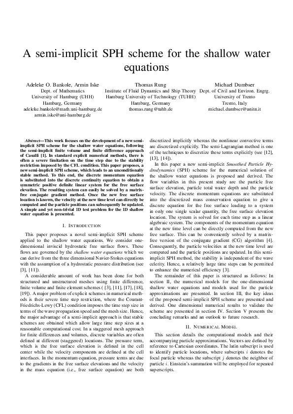 (PDF) A semi-implicit SPH scheme for the shallow water equations