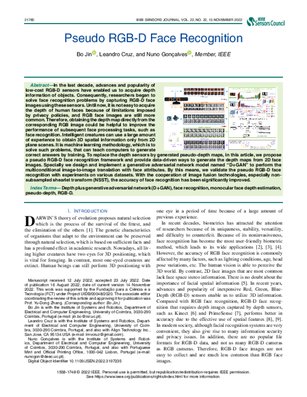 (PDF) Pseudo RGB-D Face Recognition