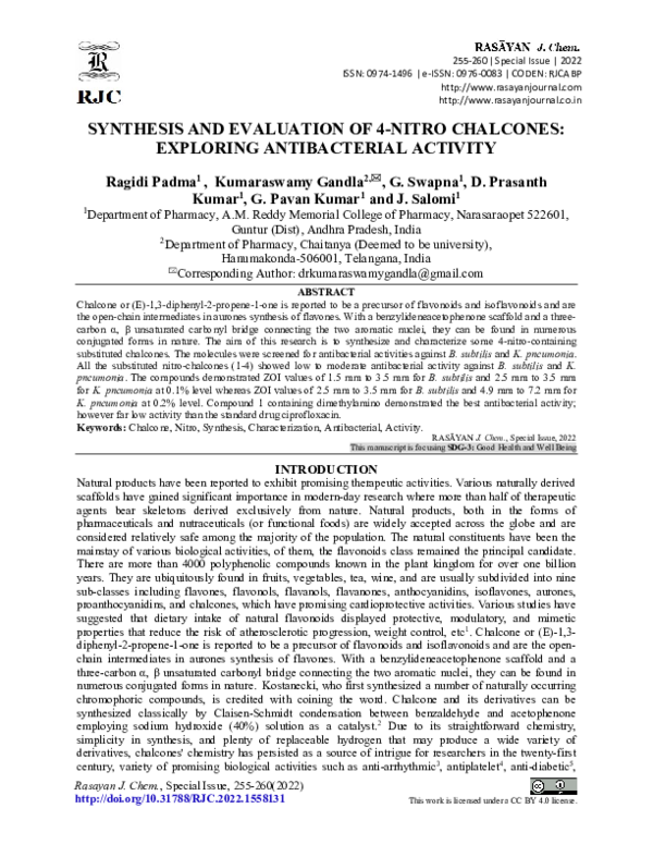 (PDF) Synthesis and Evaluation of 4-NITRO Chalcones: Exploring ...