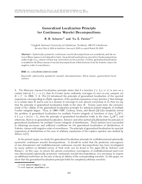 (PDF) Generalized Localization Principle for Continuous Wavelet Decompositions