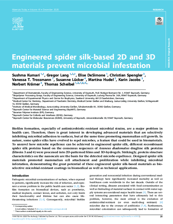 (PDF) Engineered spider silk-based 2D and 3D materials prevent ...