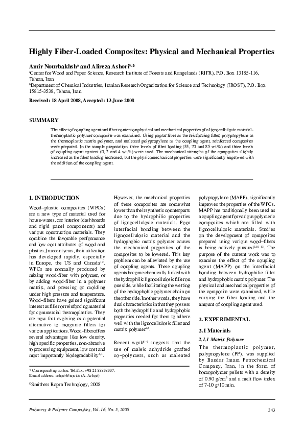 (PDF) Highly Fiber-Loaded Composites: Physical and Mechanical Properties