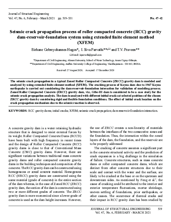 Pdf Seismic Crack Generation Action Of Roller Compacted Concrete Rcc Gravity Dam Reservoir