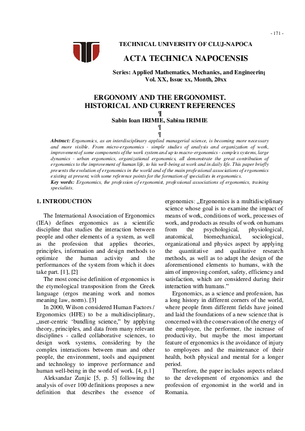 (PDF) Ergonomy and the Ergonomist. Historical and Current References