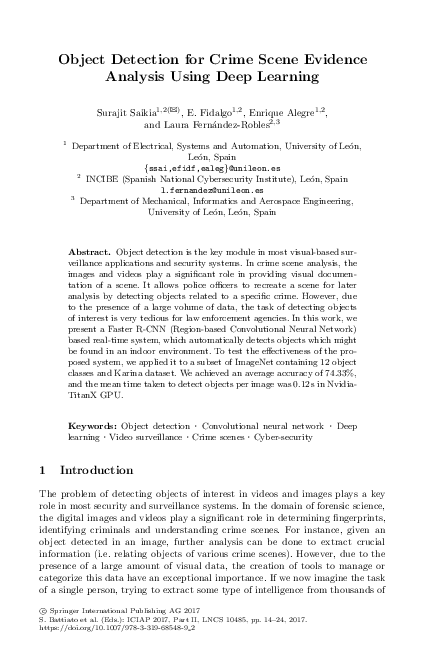 (PDF) Object Detection for Crime Scene Evidence Analysis Using Deep Learning