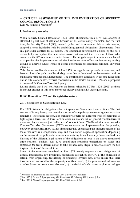 (PDF) A Critical Assessment of the Implementation of Security Council ...