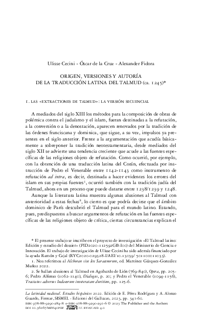 (PDF) Origen, versiones y autoría de la traducción latina del Talmud ...