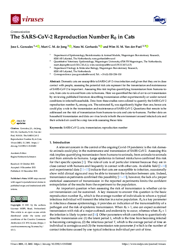 (PDF) The SARS-CoV-2 Reproduction Number R0 in Cats