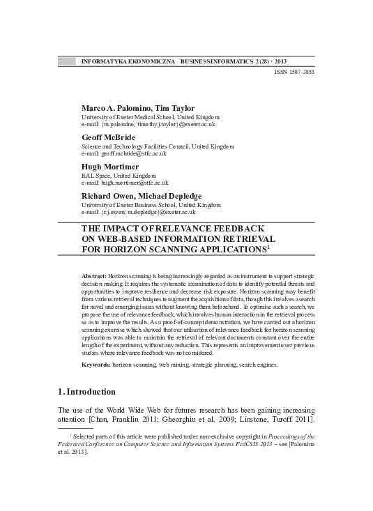 (PDF) The Impact of Relevance Feedback on Web-Based Information Retrieval for Horizon Scanning ...