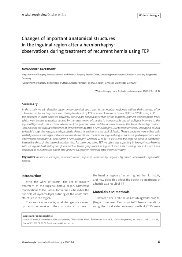 (PDF) Changes of important anatomical structures in the inguinal region ...