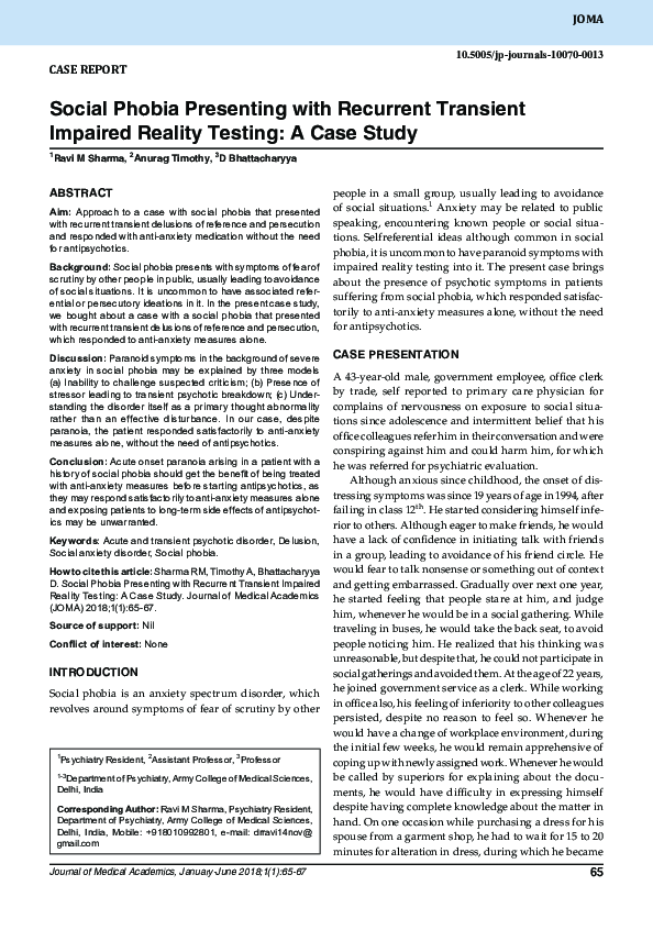 (PDF) Social Phobia Presenting with Recurrent Transient Impaired ...