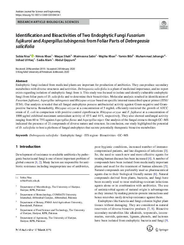 (PDF) Identification and Bioactivities of Two Endophytic Fungi Fusarium fujikuroi and ...