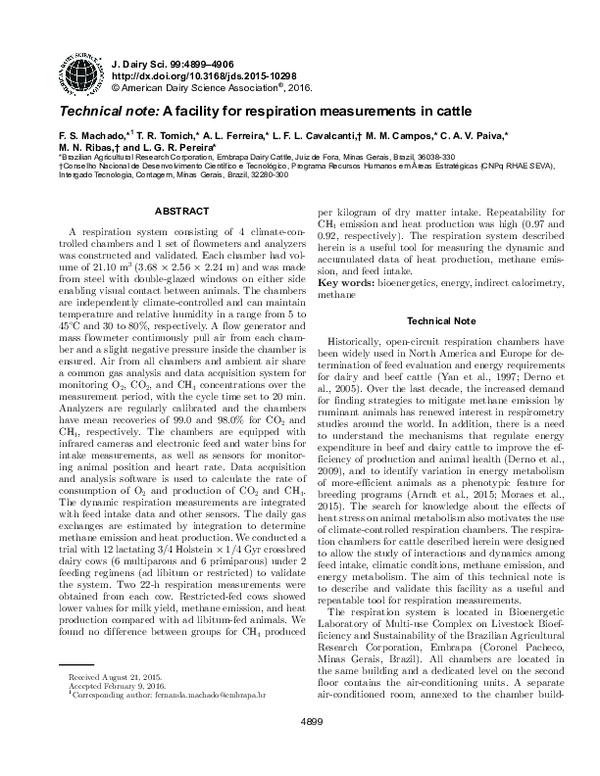 (PDF) Technical note: A facility for respiration measurements in cattle