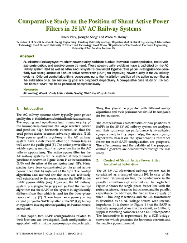 (PDF) Comparative study on the position of shunt active power filters in 25 kV AC railway systems