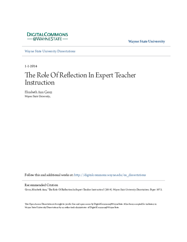 (PDF) The role of reflection in expert teacher instruction | Elizabeth ...