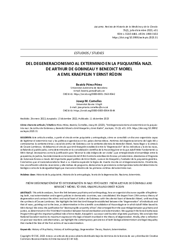 (PDF) Del degeneracionismo al exterminio en la psiquiatría nazi. De ...